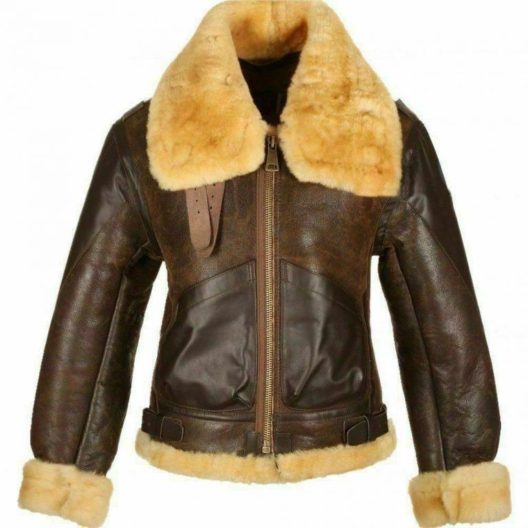 Mens RAF B3 Brown Sheepskin Bomber Shearling Two Tone Style Real ...