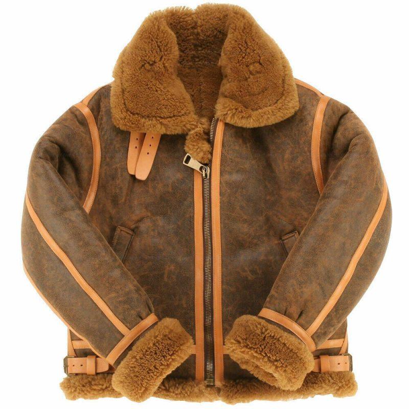Mens B6 Bomber Aviator Pilot Real Sheepskin Shearling Brown leather ...