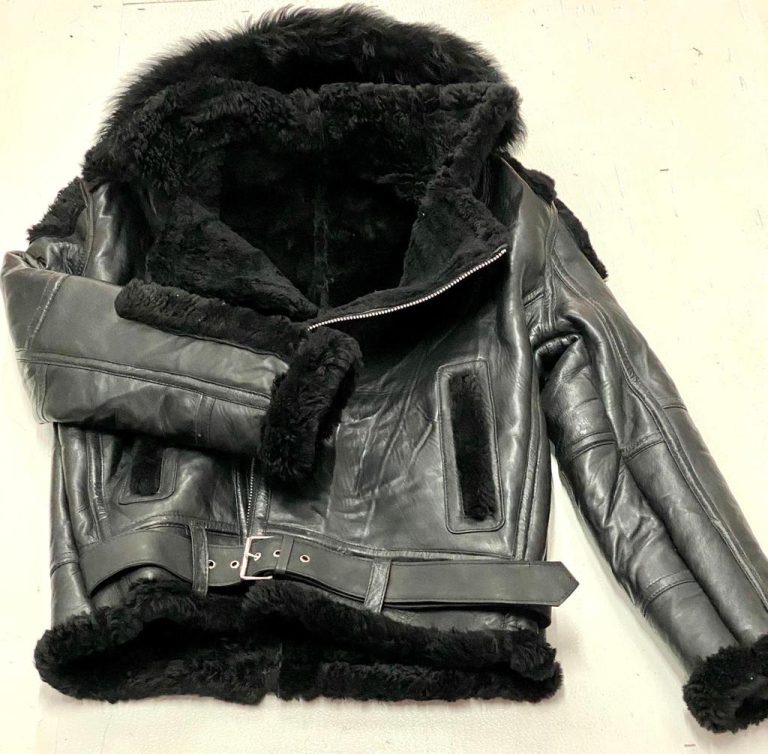 MENS B6 BOMBER REAL HEAVY DUTY SHEEPSKIN SHEARLING LEATHER REAL BLACK ...